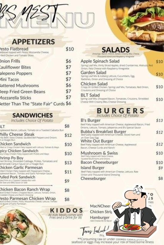 Menu at B's Nest pub & bar, Merrill