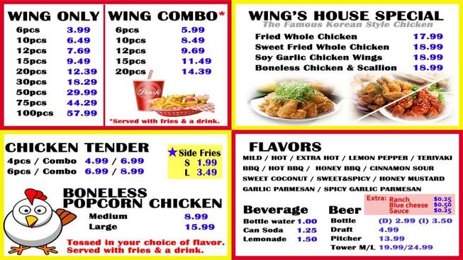Menu at Wings House restaurant, Montgomery, Atlanta Hwy