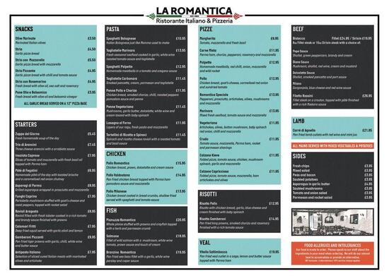 Menu at La Romantica Restaurant, Rayleigh