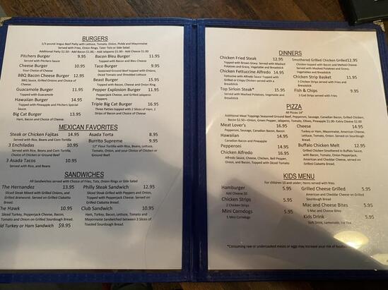 Menu at Pitchers restaurant, Warden