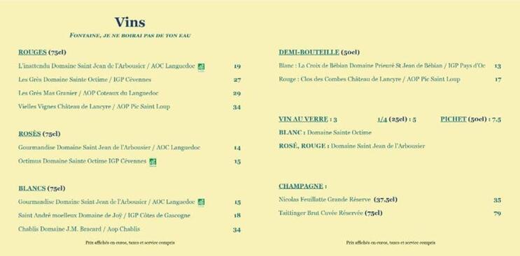 Menu at La Cascade steakhouse, Castries