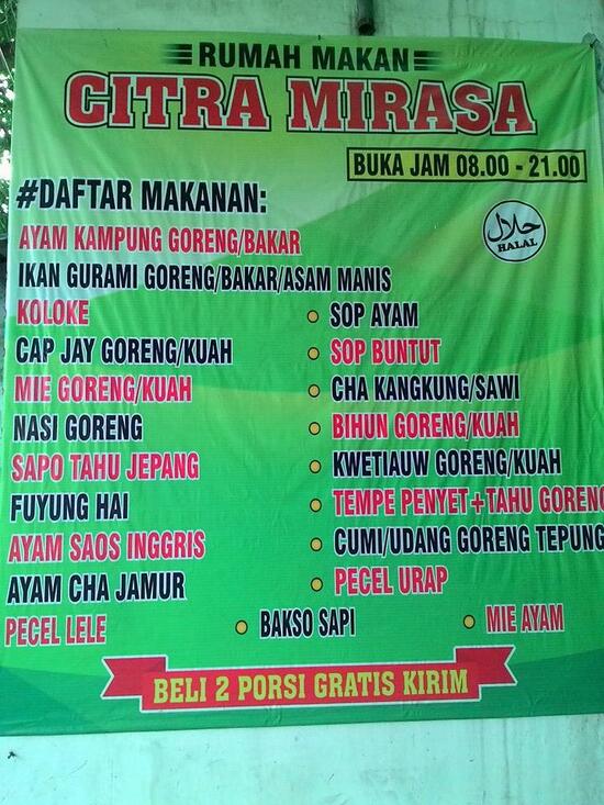 Menu at Depot Citra Mirasa restaurant, Magetan