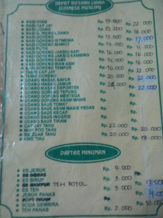Carta del restaurante Depot Goyang Lidah, Malang, Jl. Borobudur Ruko I ...