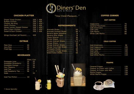 Menu at Diners' Den Cafe and Resto, Koronadal City