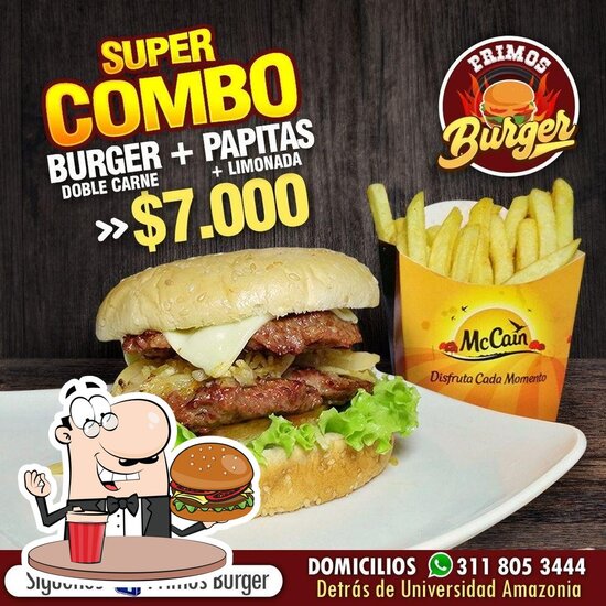 Menu at Primos Burger restaurant, Florencia
