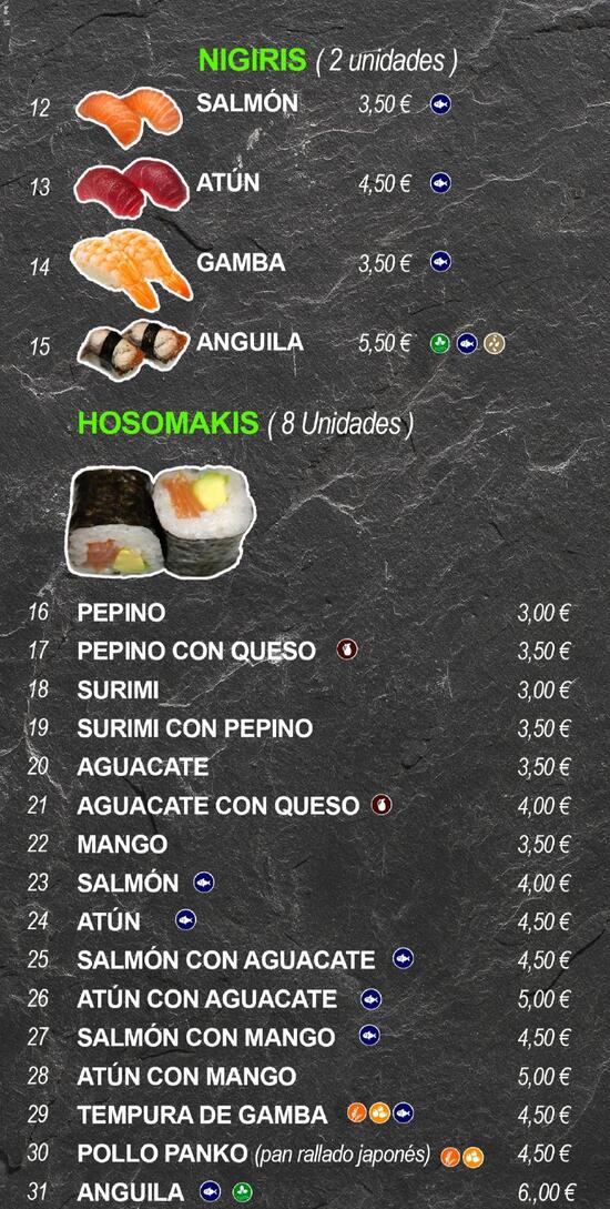 Menu at Hanami Sushi restaurant, Algeciras
