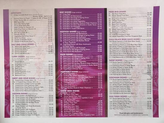 Menu at Mei Moon restaurant, Port Talbot