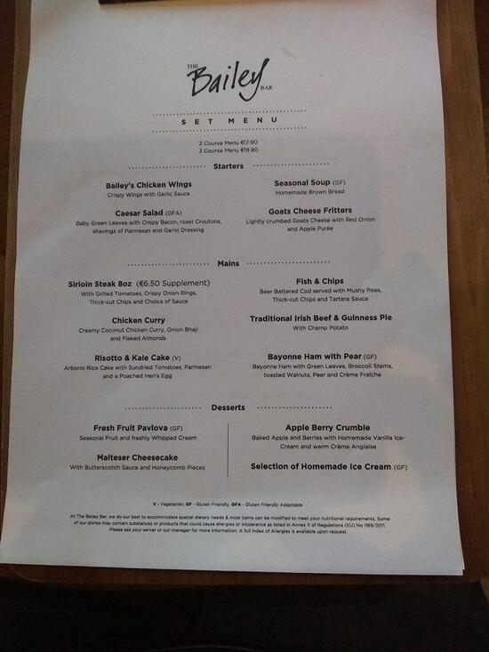 Menu at The Bailey Bar, Trim