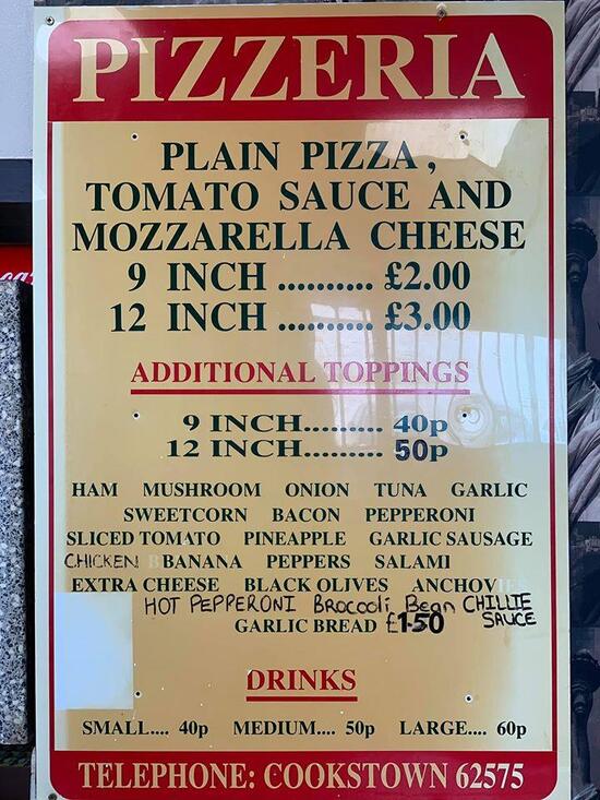 Menu at Fairhill Pizzeria, Cookstown
