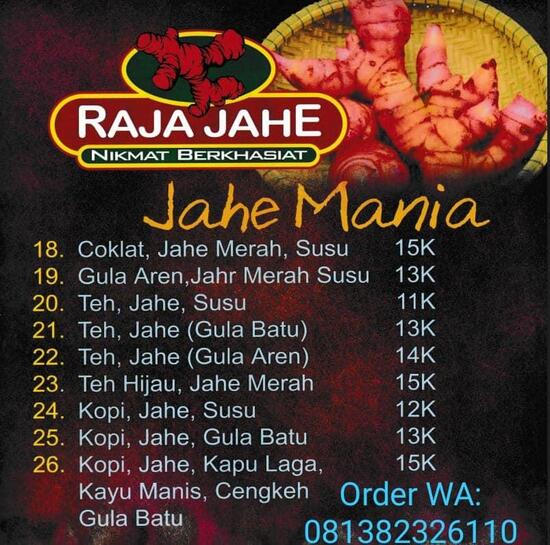 Menu at Raja Jahe Jakarta cafe, South Jakarta