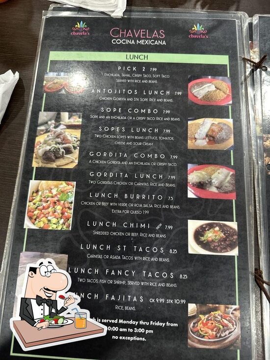 Menu at Chavela's Mexican Cuisine restaurant, Webb City