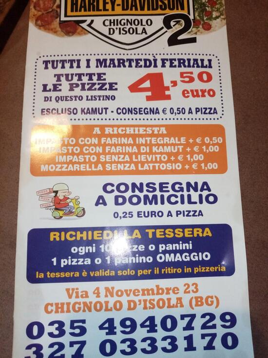 Menu at Pizzeria Kebab Harley Davidson 2, Chignolo D'isola