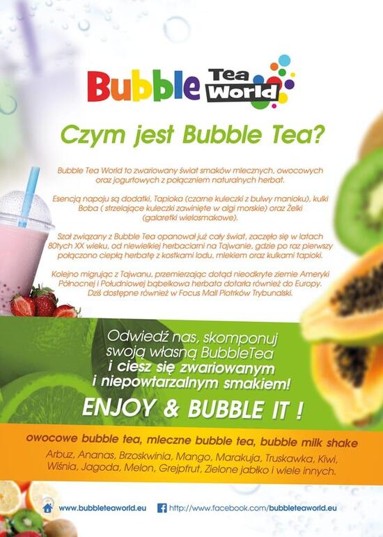 Menu at Bubble Tea World cafeteria, Zielona Gora