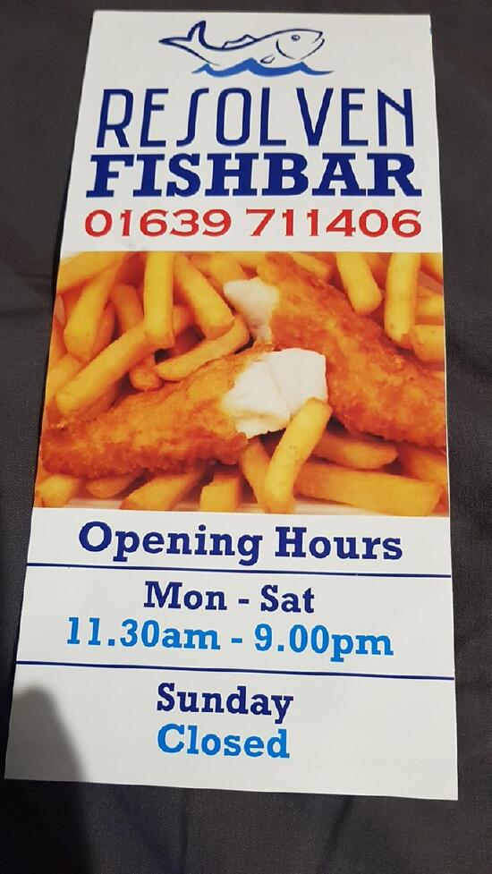 Menu at Resolven Fish Bar, Resolven