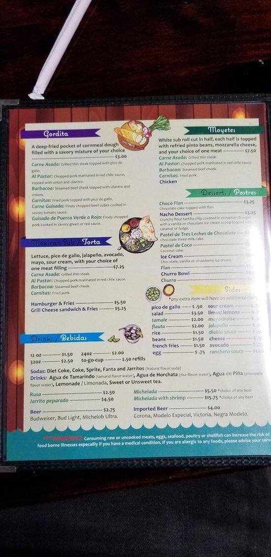 Menu at 7 Mares restaurant, LaBelle