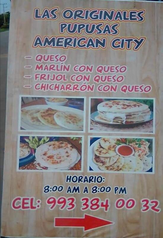 Menu at Las Originales Pupusas restaurant, Mazatlán