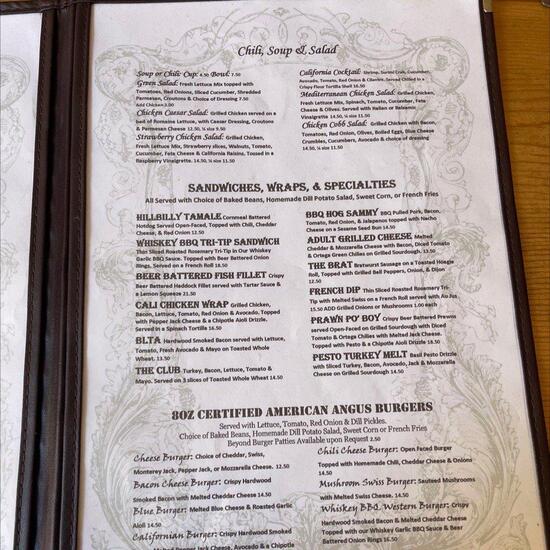 Menu at The Columbia House Restaurant, Columbia