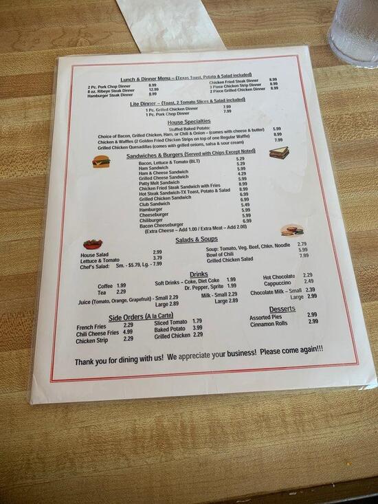 Menu at Waffle Shoppe restaurant, Durant