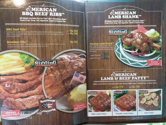Menu at American Grill - Sizzler restaurant, West Jakarta