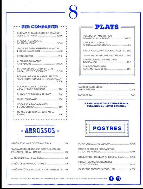 Menu at Restaurant 8, Reus