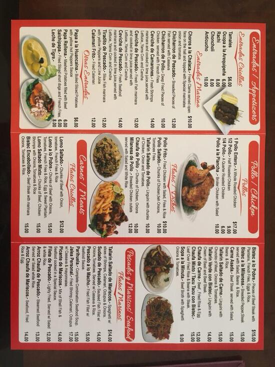 Menu at Mi Chinita Peruana restaurant, Bridgeport