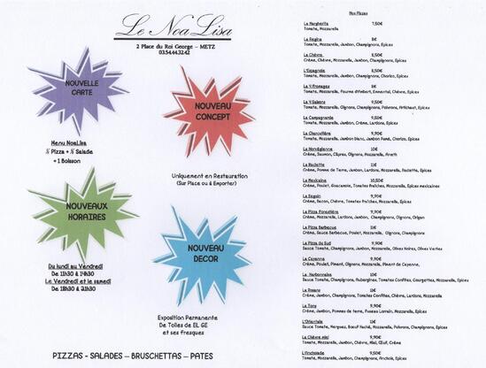 Menu at Le Noa Lisa restaurant, Metz