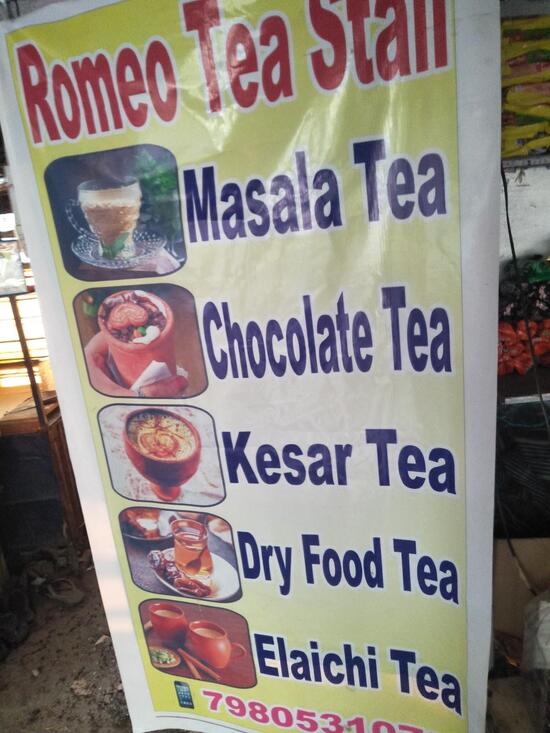 Menu at Romeo Tea Stall, New Town