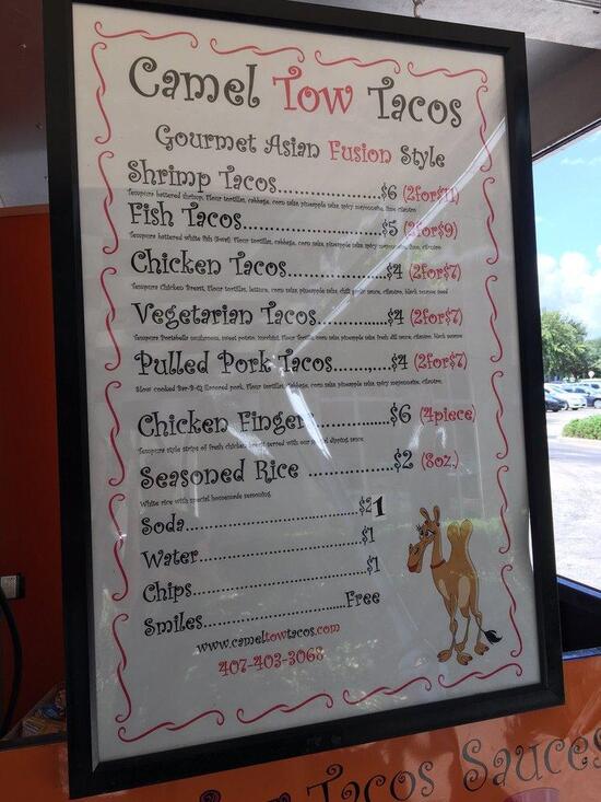 Menu at Camel Tow Taco, Orlando, International Drive / I-Drive