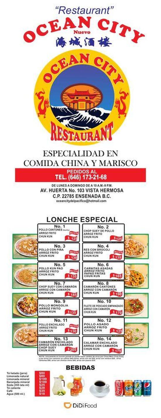 Carta del restaurante Ocean City Ensenada, Ensenada, C. Huerta 103