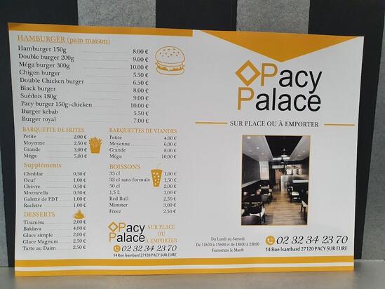Menu au Pacy palace restaurant, Pacy-sur-Eure