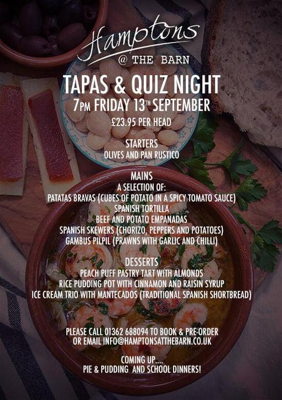 Menu at Hamptons @ the Barn, Bawdeswell