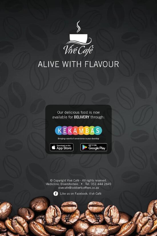 Menu at Vive Cafe - Mediclinic, Bloemfontein