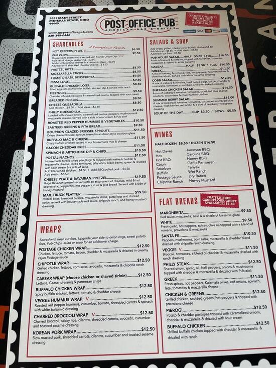 Carta de Post Office Pub, Mineral Ridge