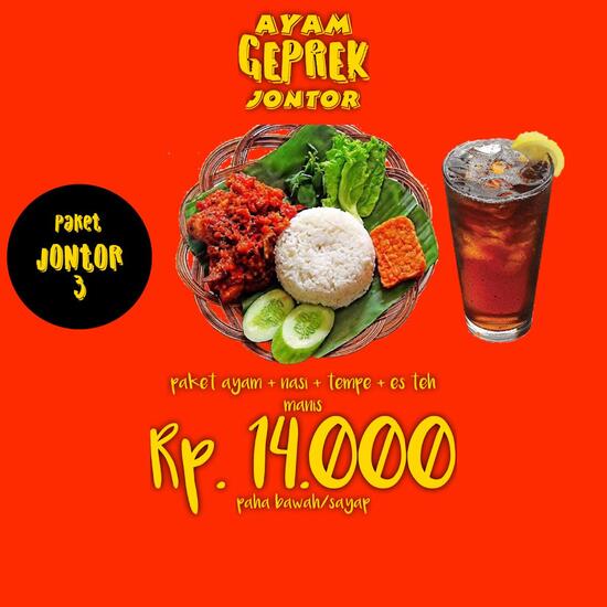 Menu at GEPREK JONTOR restaurant, Indonesia