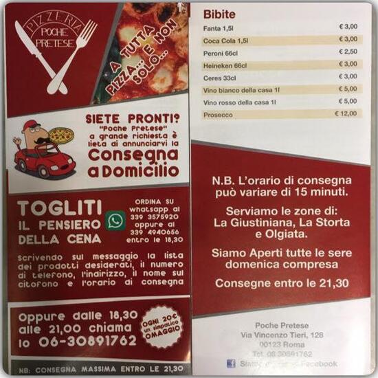 Menu at Ristorantino Poche Pretese, Rome, Via Vincenzo Tieri