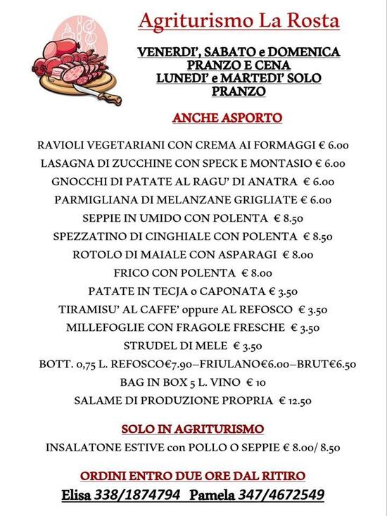 Menu da AGRITURISMO LA ROSTA - Alloggio e Ristoro ristorante ...