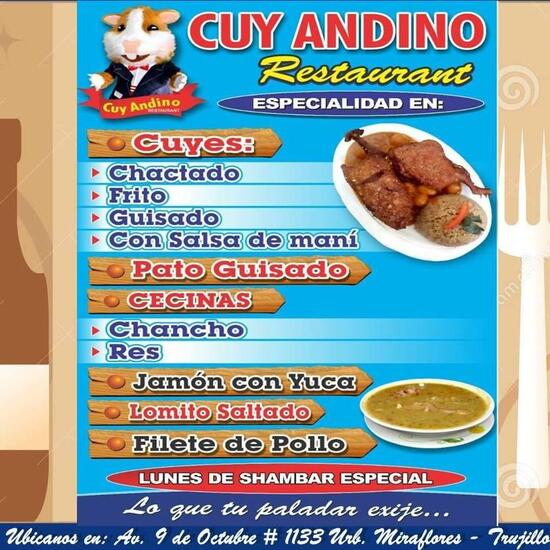 Menu at CUY ANDINO restaurant, Trujillo
