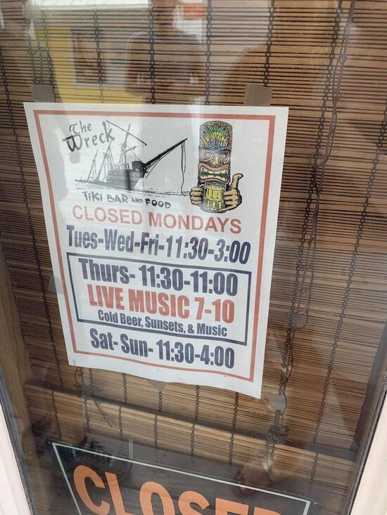 Menu at The Wreck Tiki Bar, Hatteras