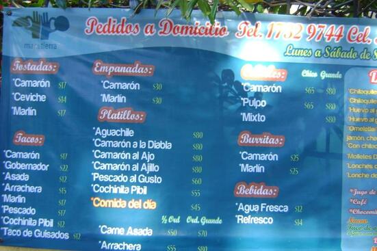 Menu at Mar & Tierra, Guadalajara