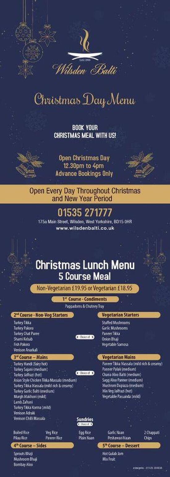 Menu at Wilsden Balti & Tandoori fast food, Bradford