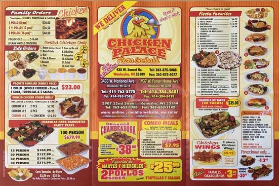 Menu at Chicken Palace Sunset restaurant, Waukesha