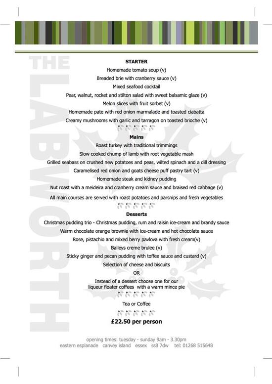 Menu at The Labworth Beach Bistro cafe, Canvey Island