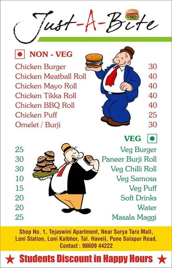 Menu at Just A Bite, India