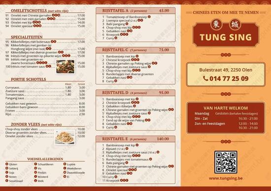 Menu at Tung Sing, Olen