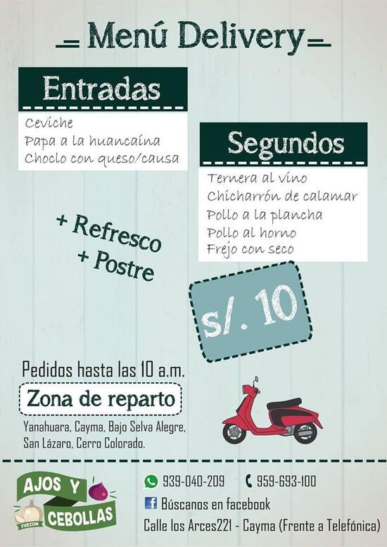 Menu at Fusión AJOS Y Cebollas restaurant, Cayma District