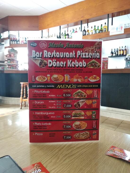 Menu at DONER KEBAB HALAL PIZZERÍA RESTAURANT (MESÓN ANTONIO], Lloret ...