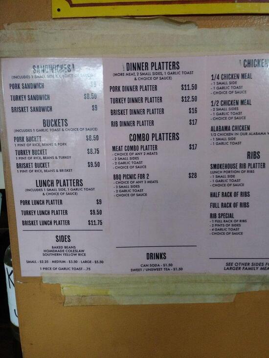 Menu at Smokin' D's BBQ, St. Augustine
