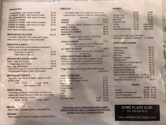 Menu at Some Place Else restaurant, Wellsville, 400 Main St