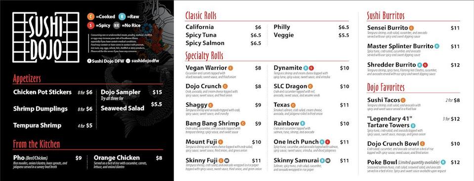 Menu at Sushi Dojo restaurant, Southlake