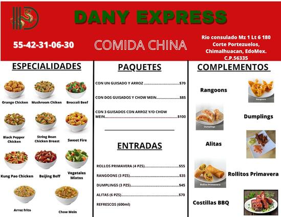 Carta del restaurante Comida China Dany Express, Chimalhuacan